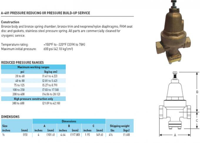 A401 Model Cash Valve High Capacity Pressure Regulating Valve Bronze ...